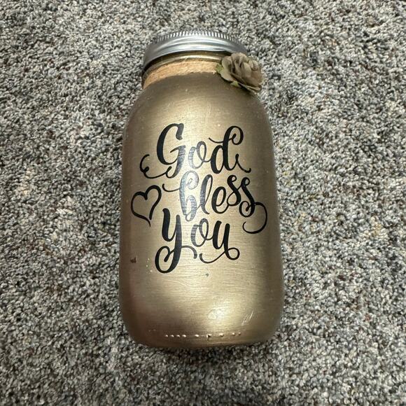 Ball Jar | Party Supplies | Hand Painted God Bless You Glass Ball Mason ...
